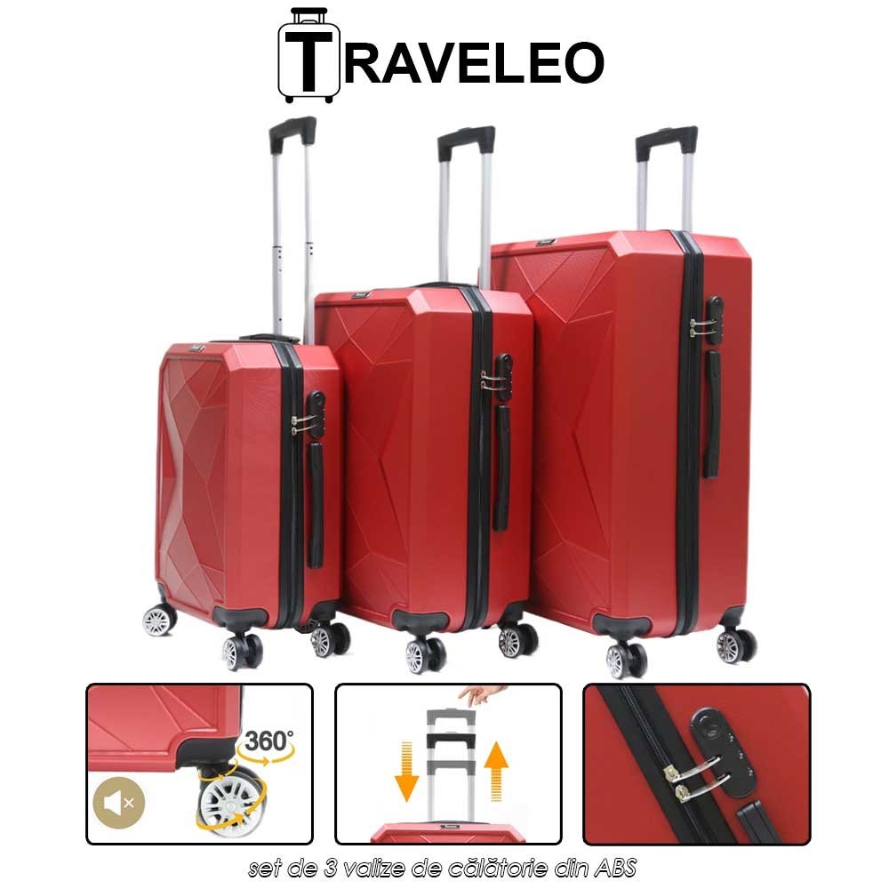 🧳Traveleo ABS03R | preț 649lei - transport Gratuit | set de 3 valize de ...