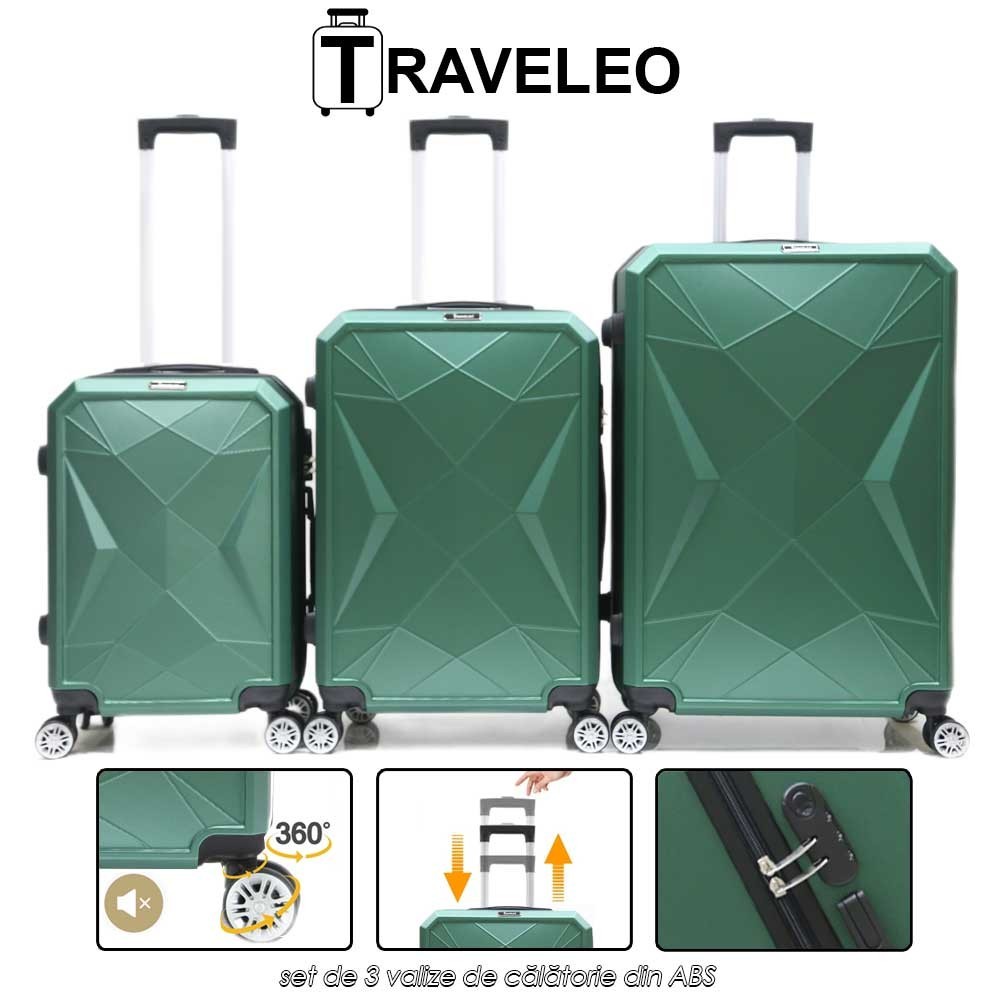 🧳Traveleo ABS03GR | preț 649lei - transport Gratuit | set de 3 valize ...